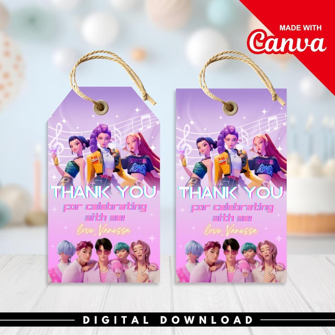 Kpop Demon Hunter Thank You Tags, Kpop Party Favor Tag, Demon Hunter ...