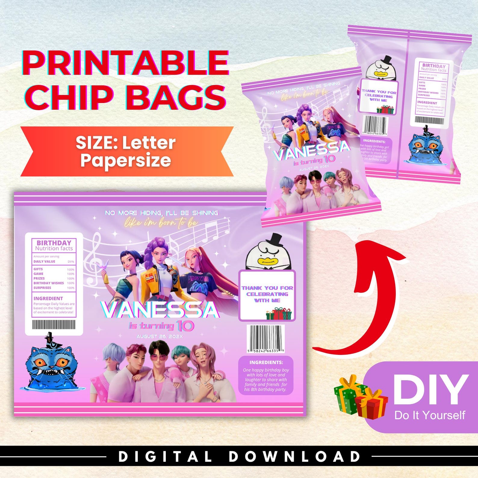 Editable Kpop Demon Hunters Chip Bag Template, Kpop Snack Wrapper, Kpop ...
