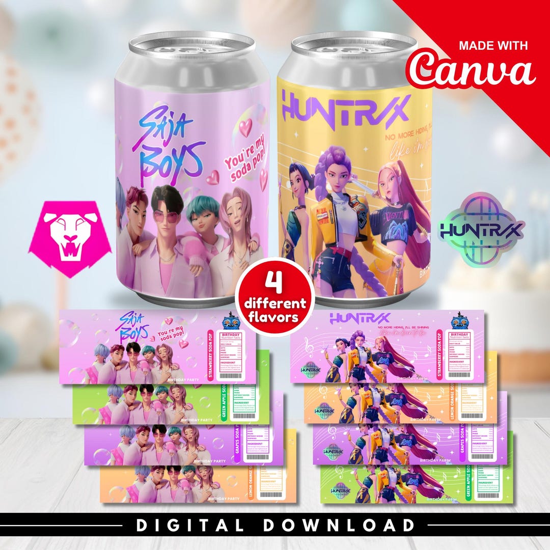Kpop Demon Hunter Soda Pop Label, Saja Boys Soda Pop, Huntrix Soda Pop ...