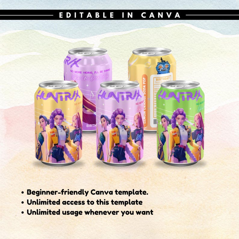 Kpop Demon Hunters Soda Can Label, Kpop Huntrix Soda Pop Can Wrapper ...