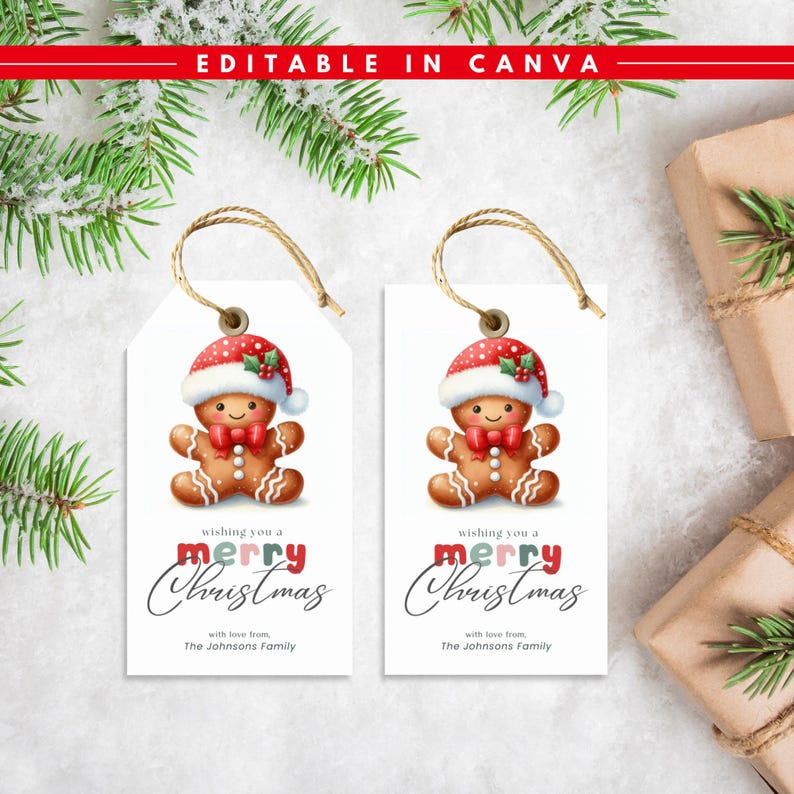 Gingerbread Christmas Tags, Editable Gingerbread Tags, Gingerbread ...