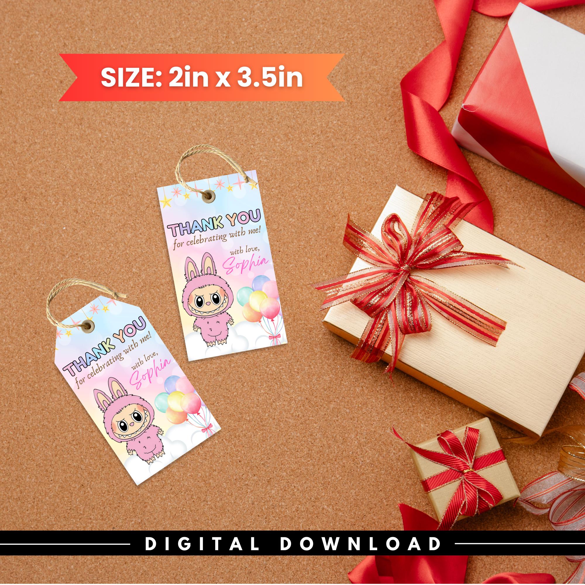 Labubu Thank You Tags, Editable Labubu Gift Tags, Labubu Monster Party ...