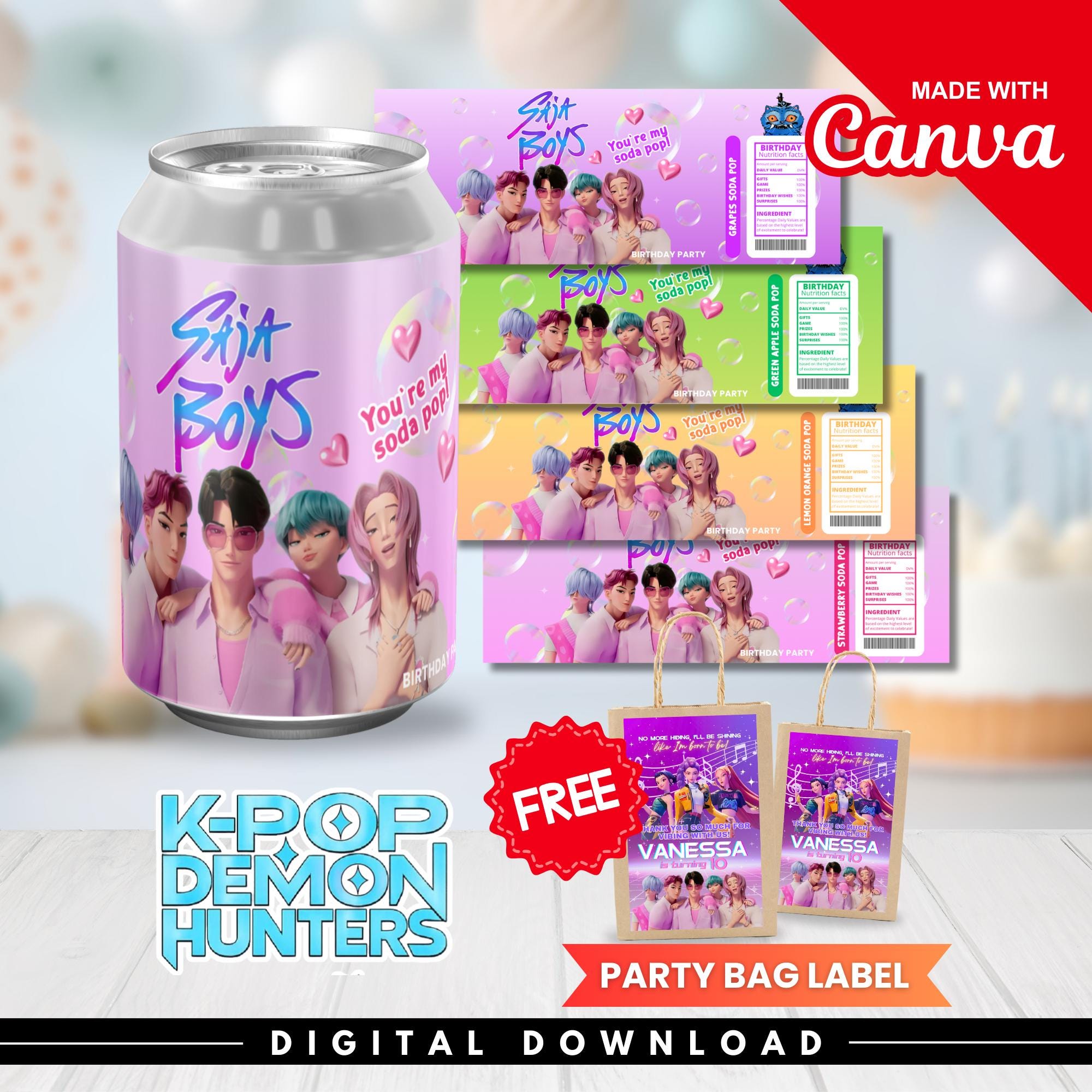 Kpop Demon Hunter Soda Can Label, Kpop Saja Boys Soda Pop Can Wrapper ...