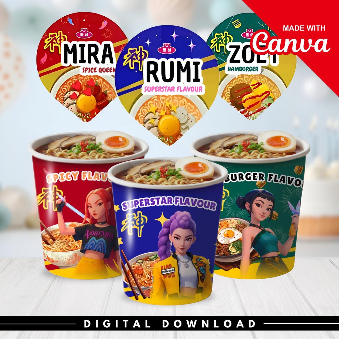 Editable Kpop Demon Hunter Ramen Labels, Rumi Mira Zoey Ramyeon Cup ...