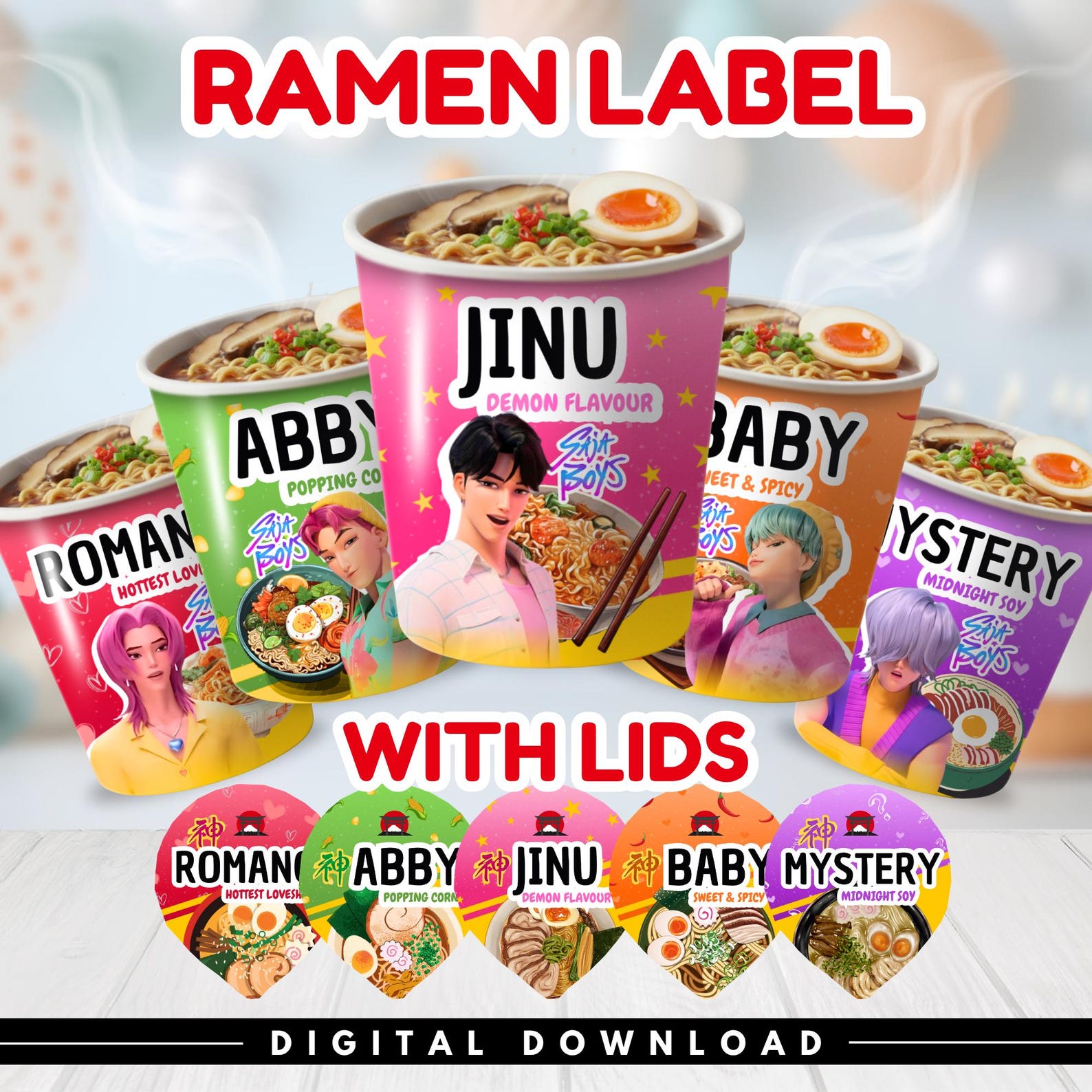 Editable Kpop Demon Hunters Noodles Bundle, Kpop Saja Boys and Huntrix ...