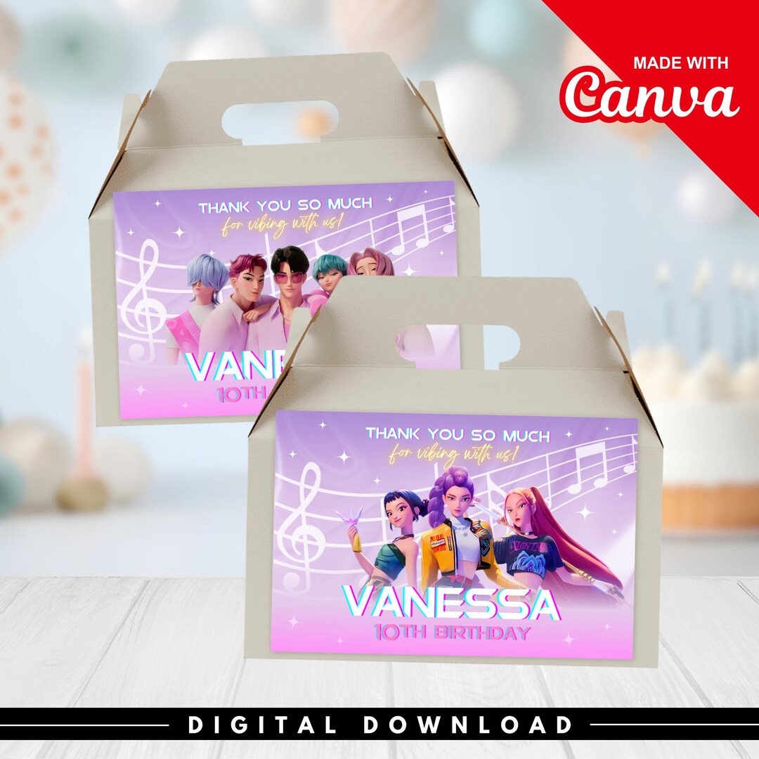 Kpop Demon Hunter Gable Box Label, Editable Kpop Party Favor Box Label ...