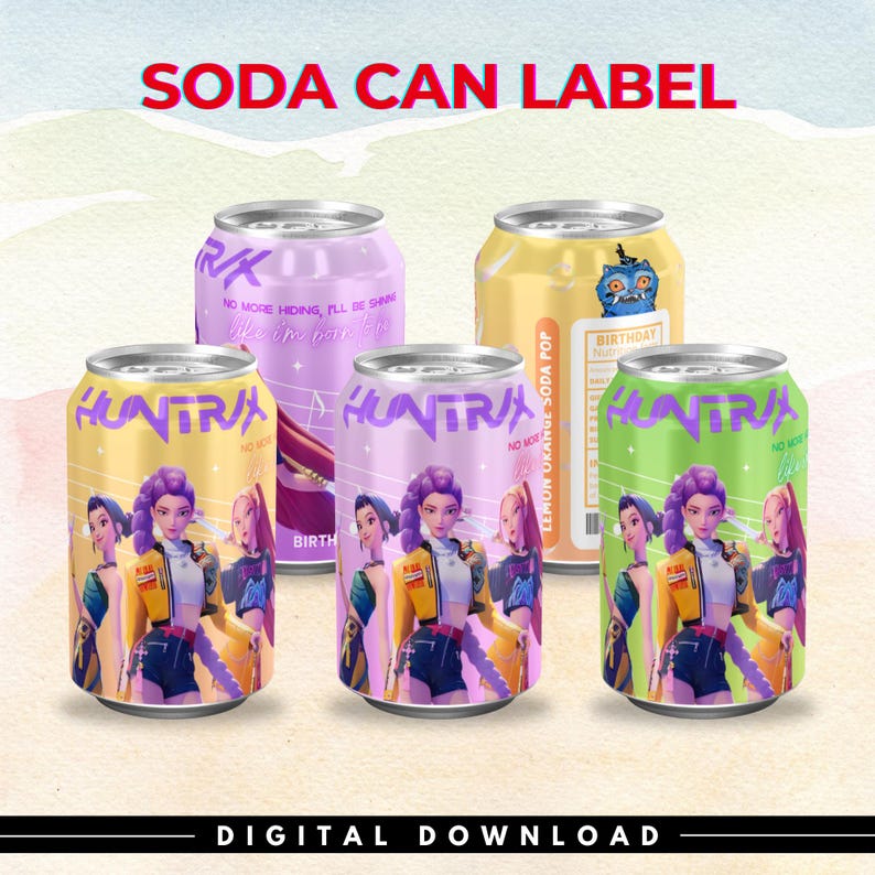 Kpop Demon Hunters Soda Can Label, Kpop Huntrix Soda Pop Can Wrapper ...