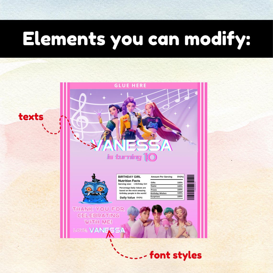Kpop Demon Hunters Chocolate Bar Wrapper, Kpop Candy Bar Label Template ...