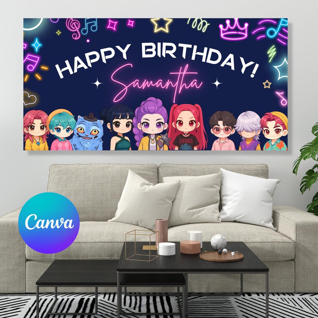 Kpop Demon Hunter Birthday Banner, Kpop Wall Backdrop, Kpop Anime Party ...