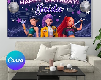 Editable K-pop Demon Hunters Birthday Party Banner | Printable Party ...