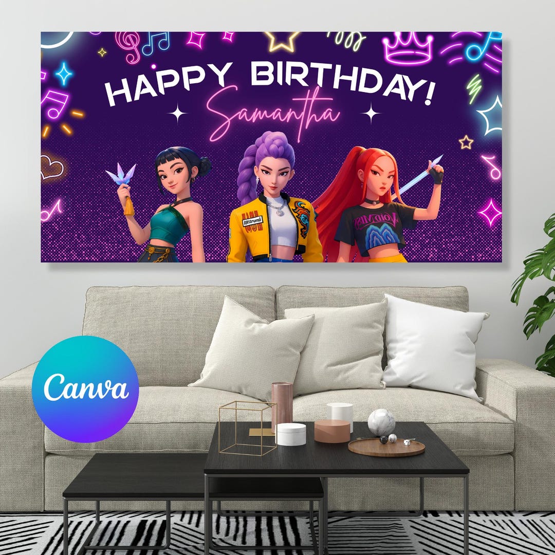 Kpop Demon Hunters Birthday Banner, Kpop Wall Backdrop, Demon Hunters ...