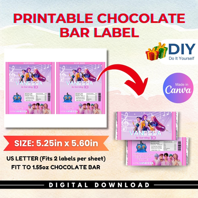 Kpop Demon Hunters Chocolate Bar Wrapper, Kpop Candy Bar Label Template, Kpop Party Favors ...