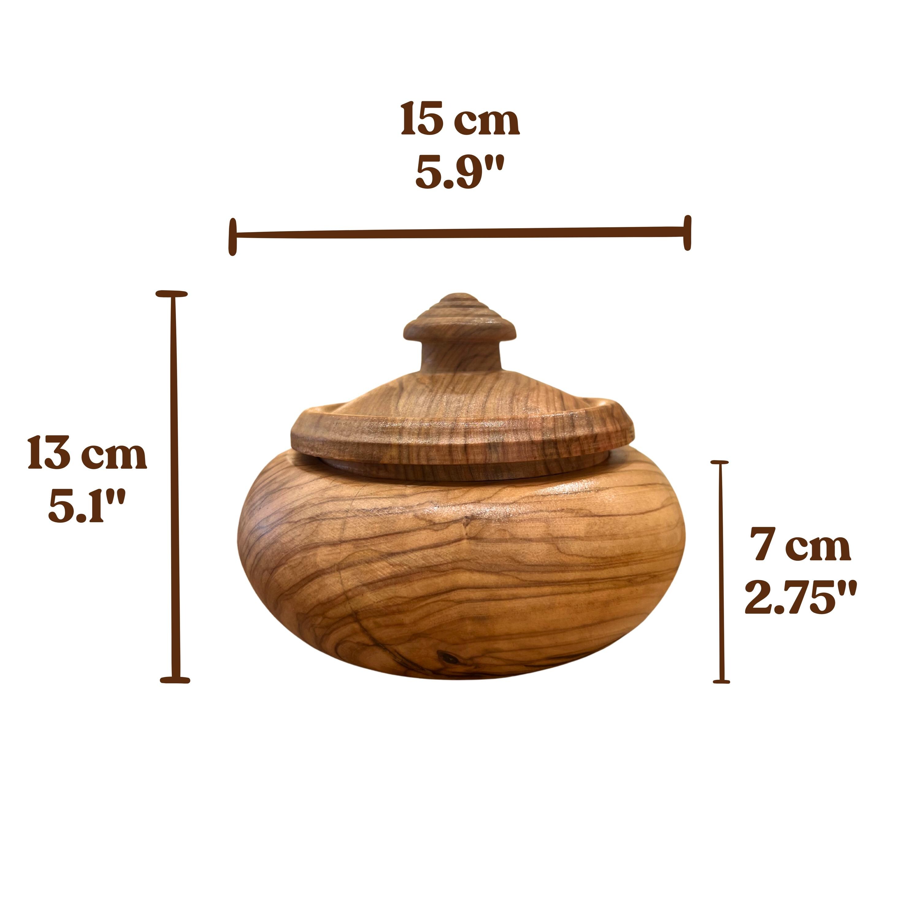 Handmade Olive Wood Jar With Lid – Rustic Kitchen Storage Bowl ...