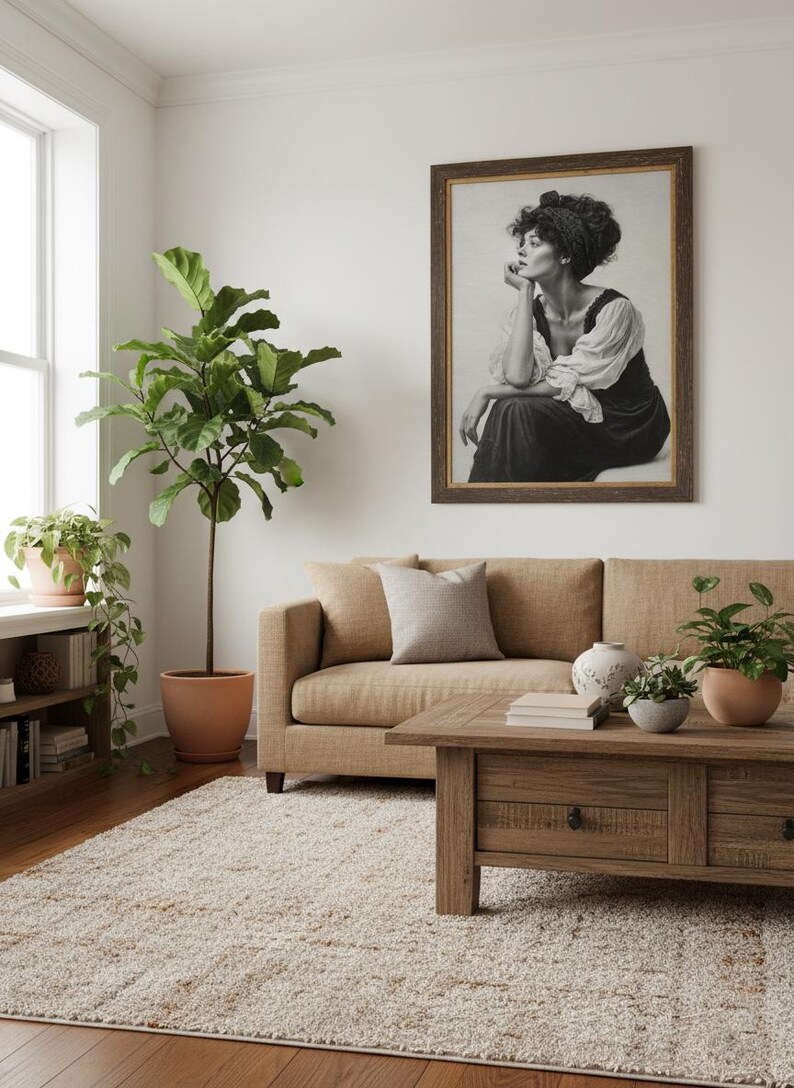 Vintage Woman Digital Poster | Boho Style Pencil Drawing Wall Art ...