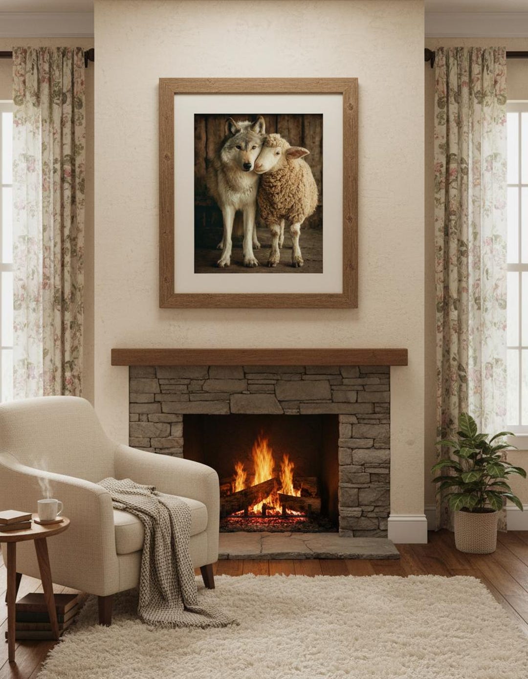 Digital Poster of Lamb and Wolf Embracing With Tenderness, Fine Art ...