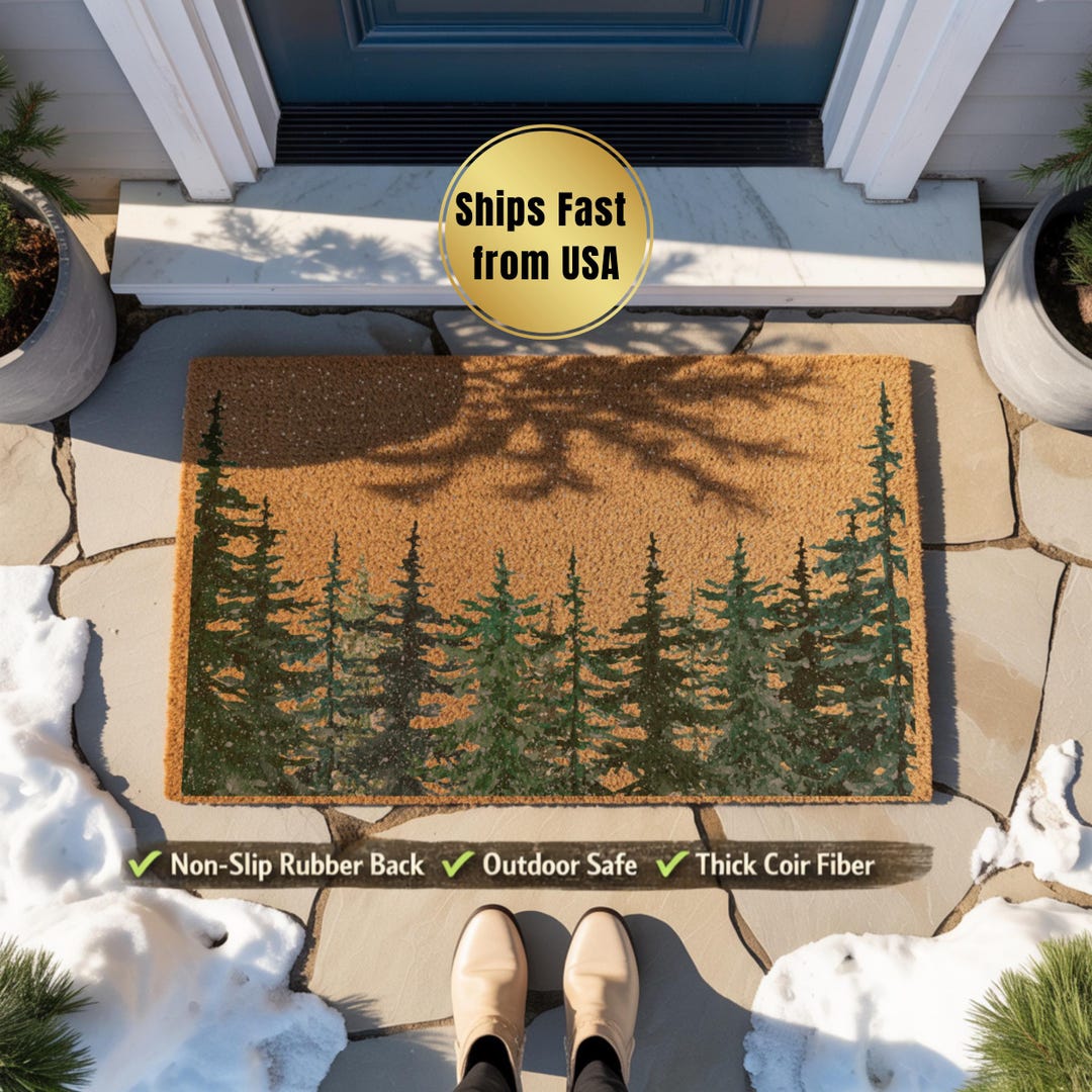 Pine Tree Forest Doormat, Christmas Tree Welcome Mat, Evergreen ...