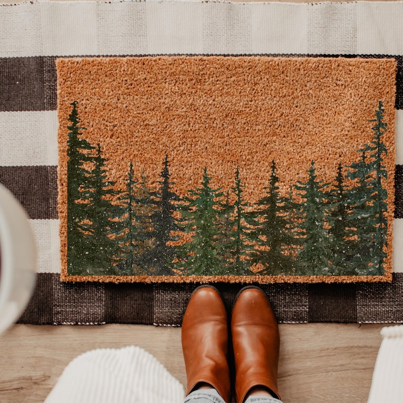 Pine Tree Forest Doormat, Christmas Tree Welcome Mat, Evergreen ...