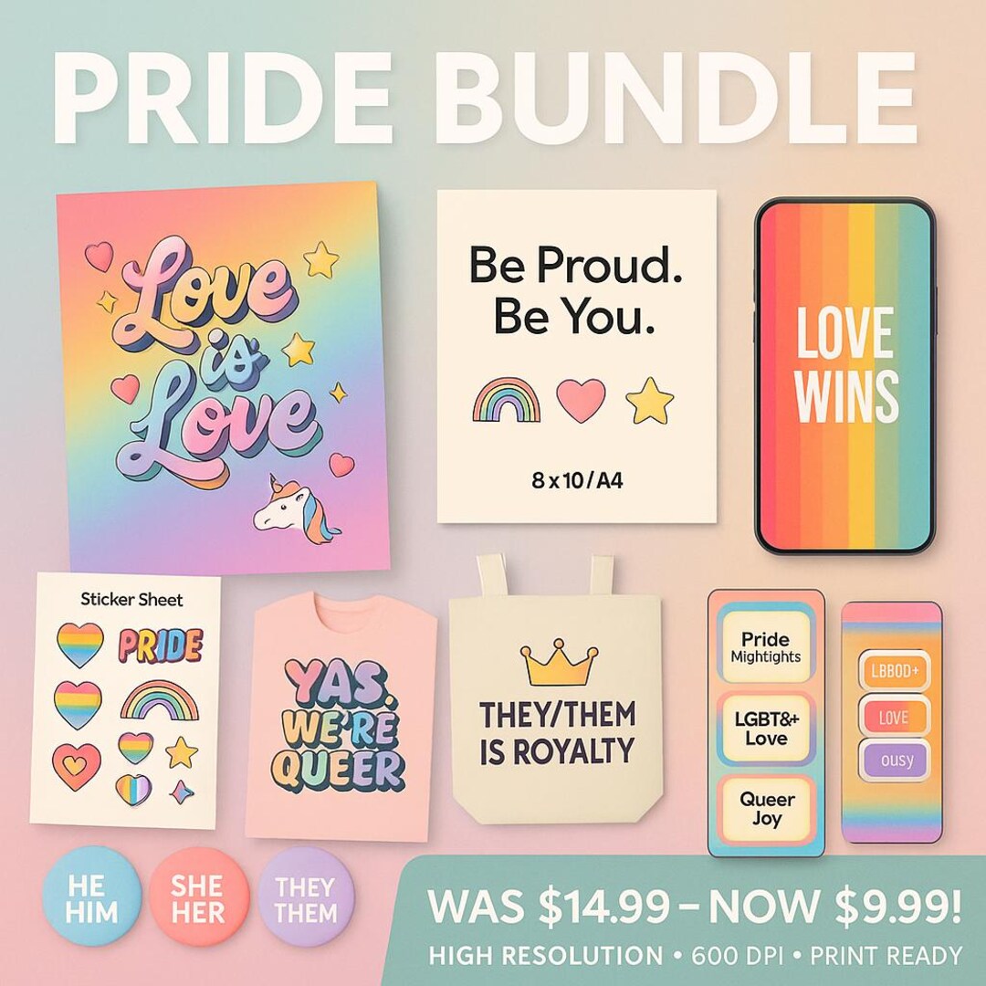 Pride Month Printable Bundle | LGBTQ+ Wall Art | Sticker, T-shirt ...