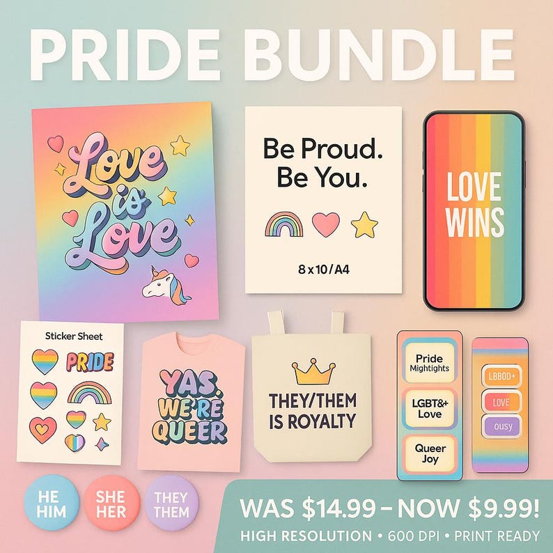 Pride Month Printable Bundle | LGBTQ+ Wall Art | Sticker, T-shirt ...