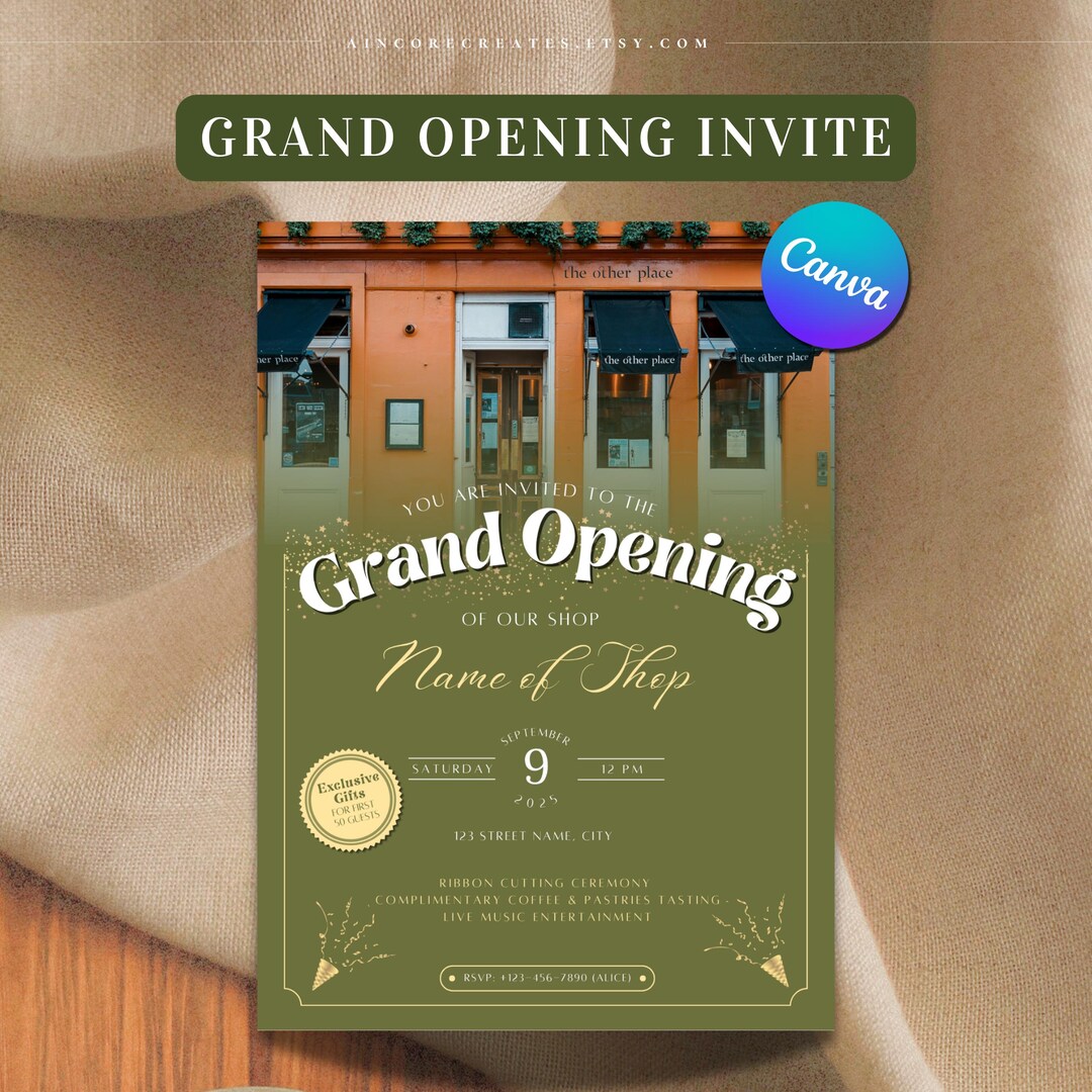 Business Grand Opening Invitation Canva Template, Editable Launch Party ...