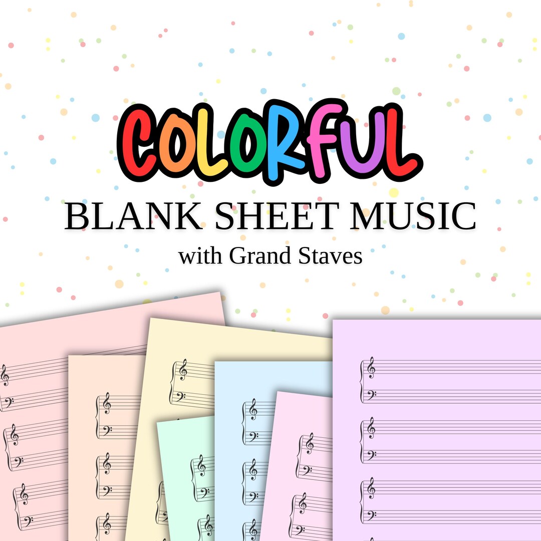 Colorful Printable Sheet Music W/ Grand Staves (letter/a4) | Grand ...