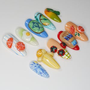 Mediterranean Kitchen Press on Nails, Summer Fruit & Veggie 3D Nail Art ...