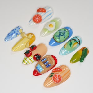 Mediterranean Kitchen Press on Nails, Summer Fruit & Veggie 3D Nail Art ...