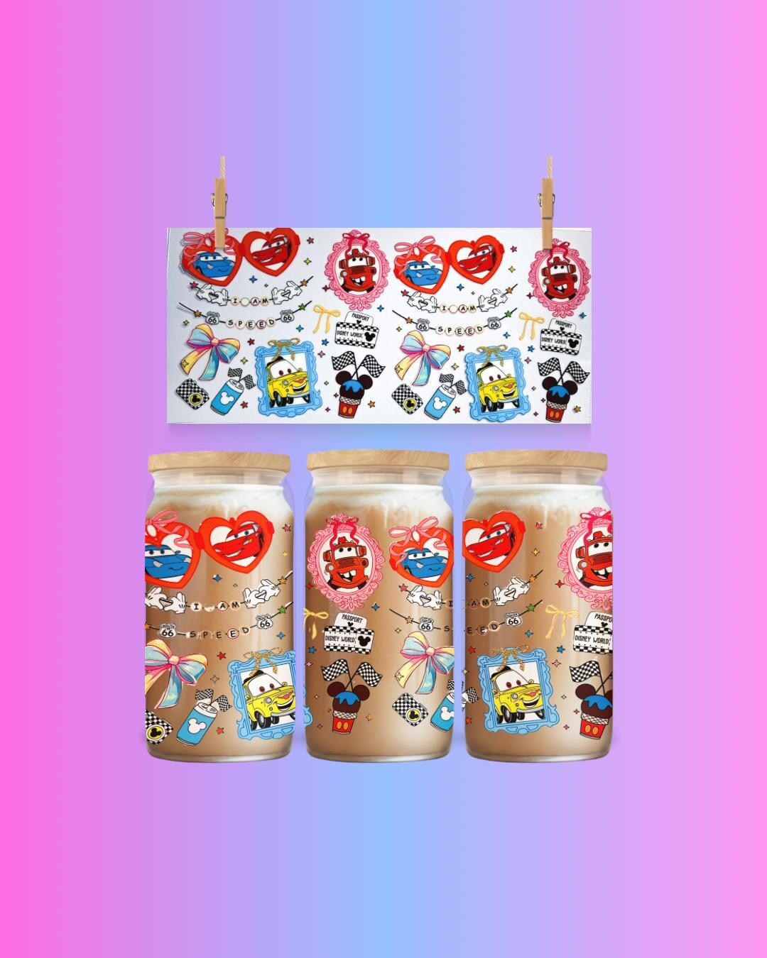 Cars Disney-inspired – DTF Cup Wrap to Suit 16oz Tumbler - Etsy