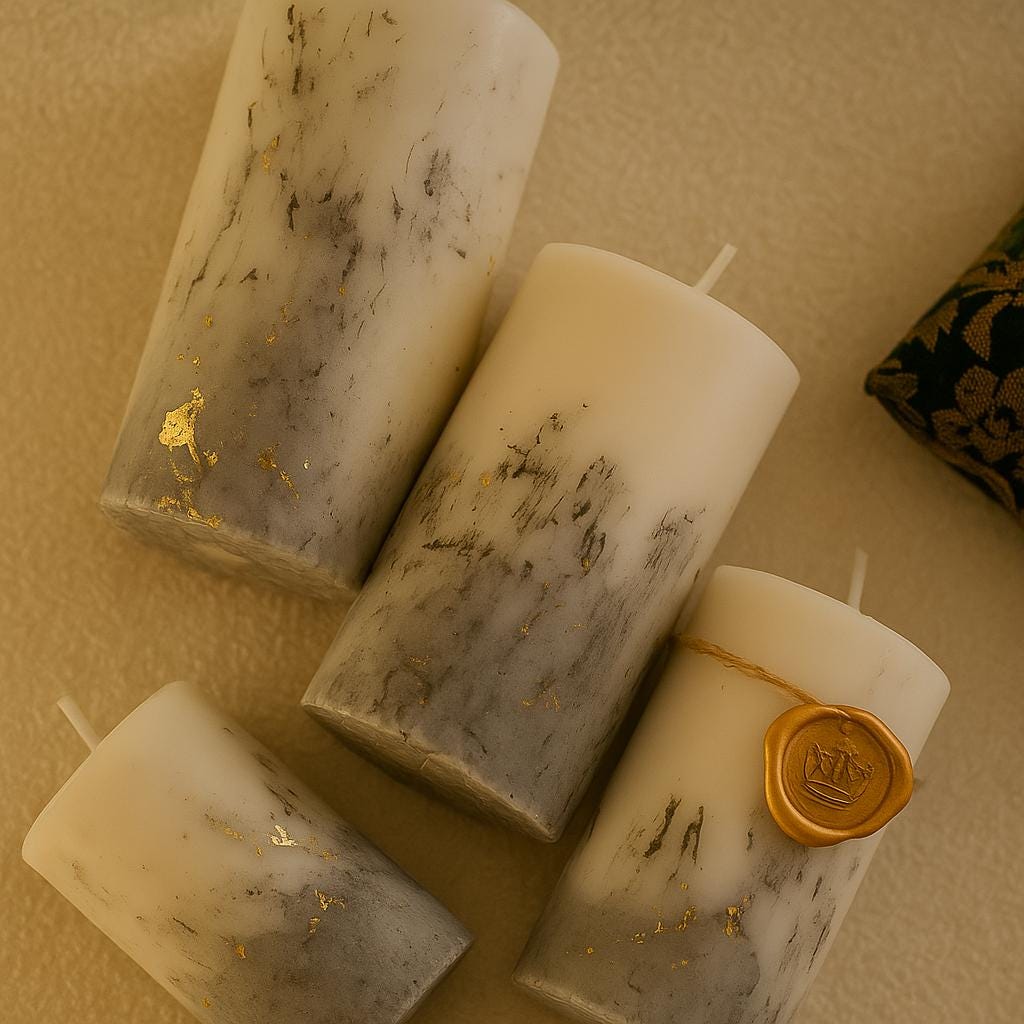 Luxury Hand-poured Marble Concrete Soy-coconut Pillar Candle | Gold ...