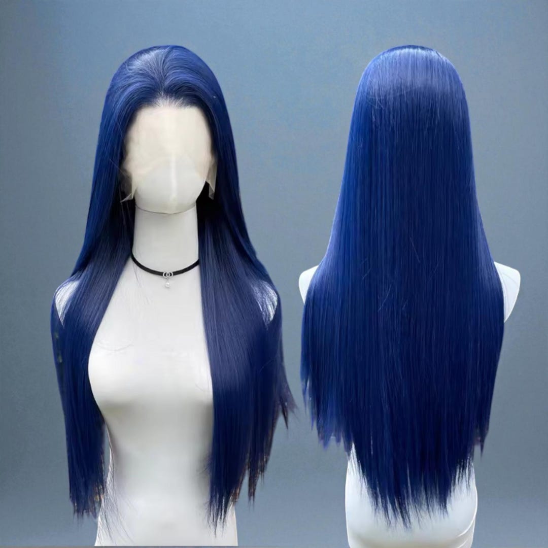 Dark Blue Anime Wig, Teruhashi Kokomi Long Sliky Straight Wig, Gift for ...