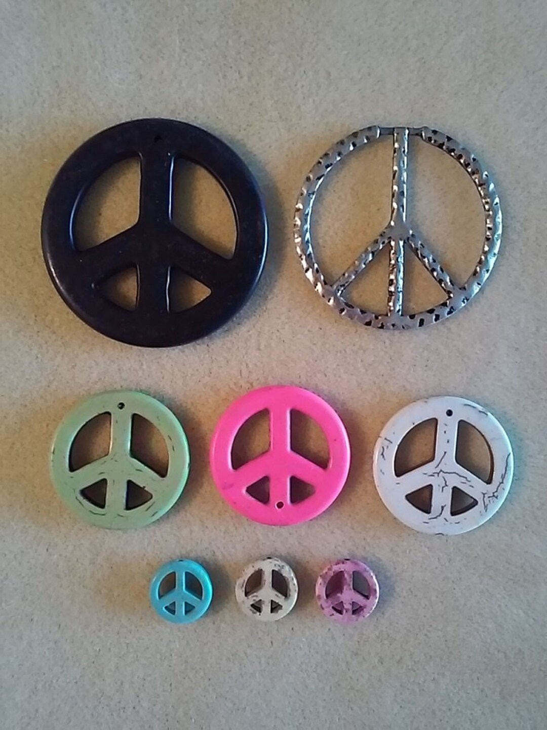 DESTASH - Peace Sign Pendant Charms - Black, Pink, Green, Blue and ...