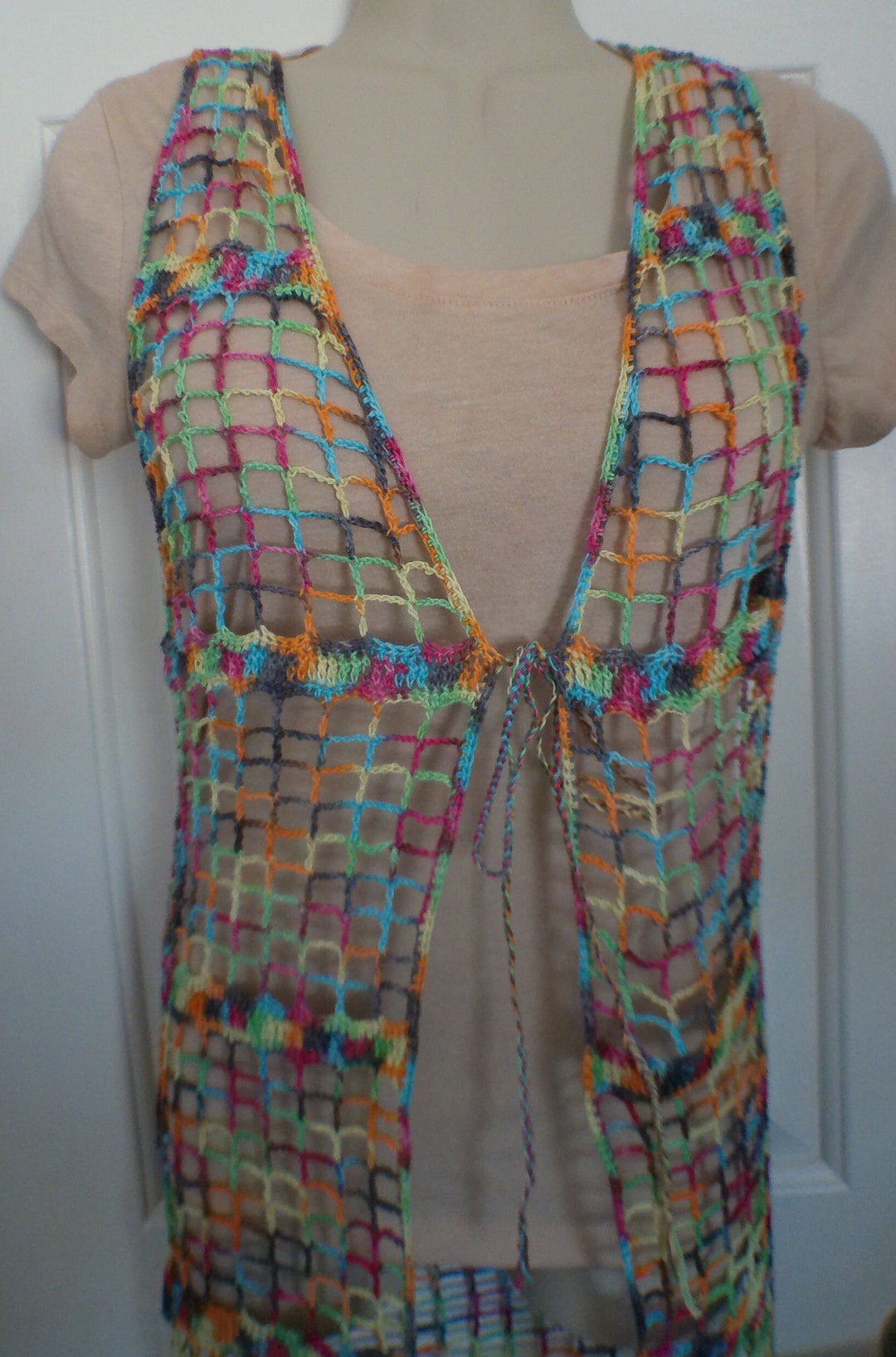 Crochet Long Vest With Ties, Cover Up, Tunic - Multi-color - Etsy