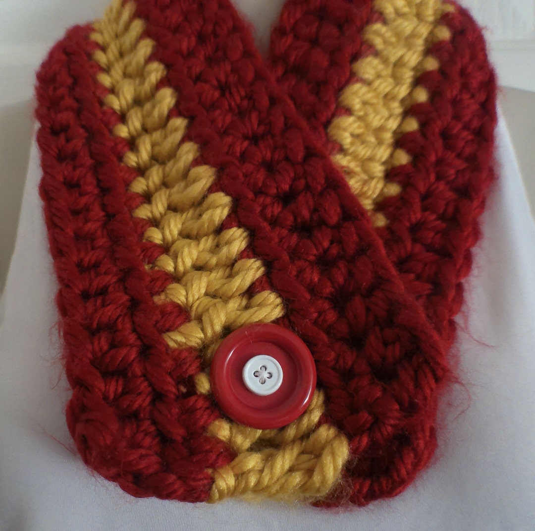 Red and Gold Crochet Scarf With Red and White Button - Great for Kansas ...