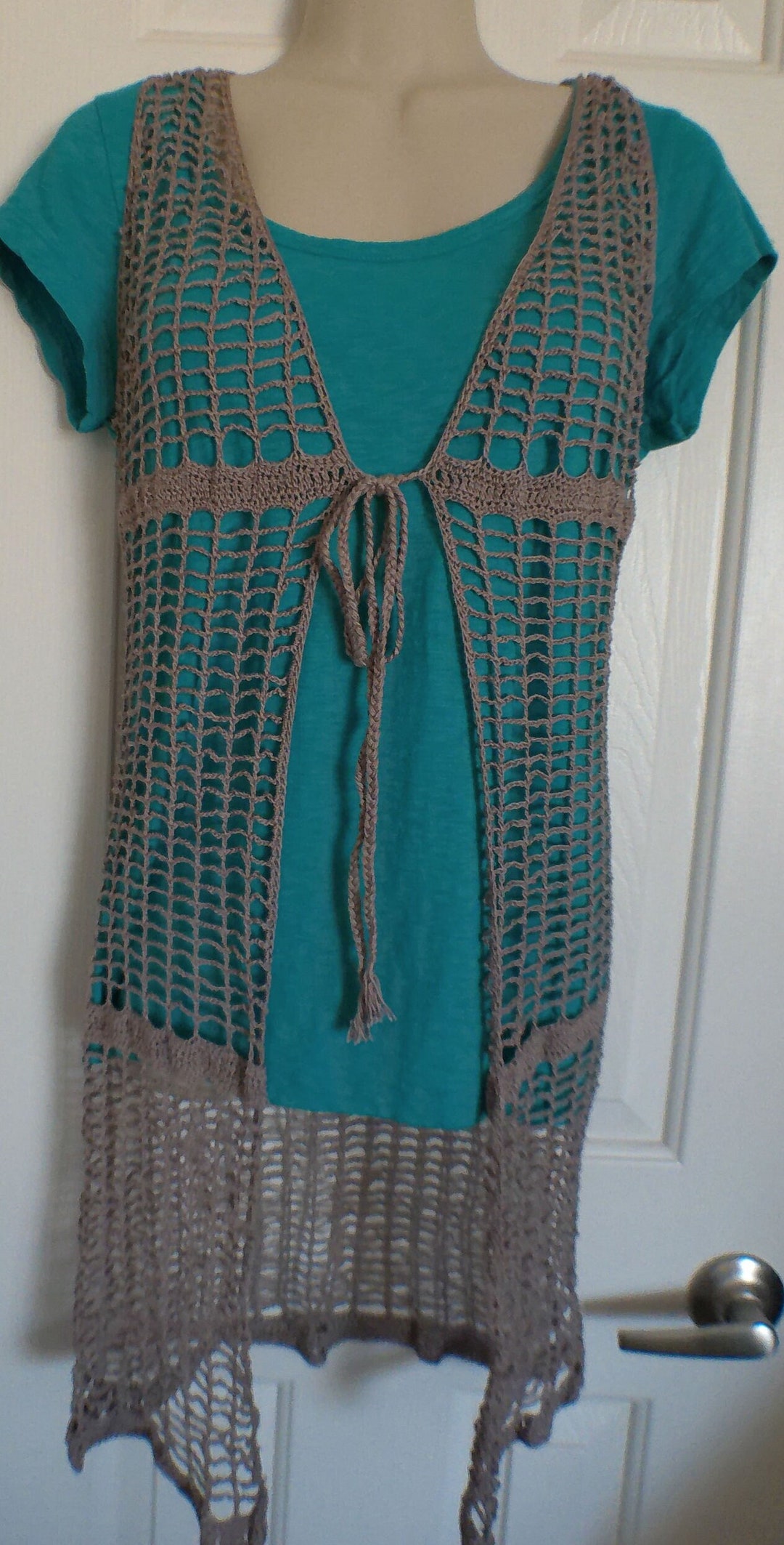 Crochet Long Vest With Ties, Cover Up, Tunic - Light Brown, Taupe - Etsy