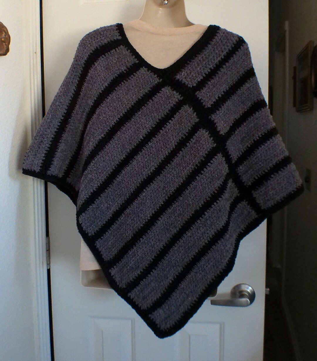 Gray and Black Stripe Crochet Poncho - Great for Las Vegas Raiders NFL ...