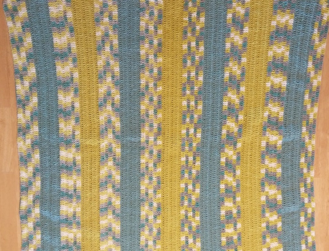 Crochet Blanket in Chartreuse, Mint Green, Gray and White - 36" X 39 ...