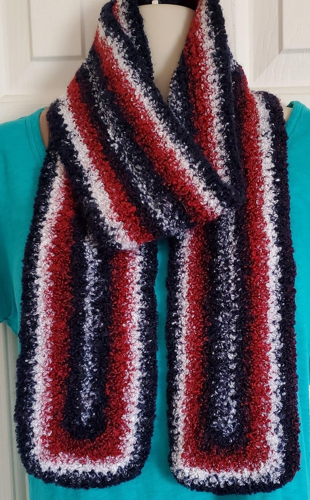 Crochet Scarf - Red, White and Blue - Great for New England Patriots or ...