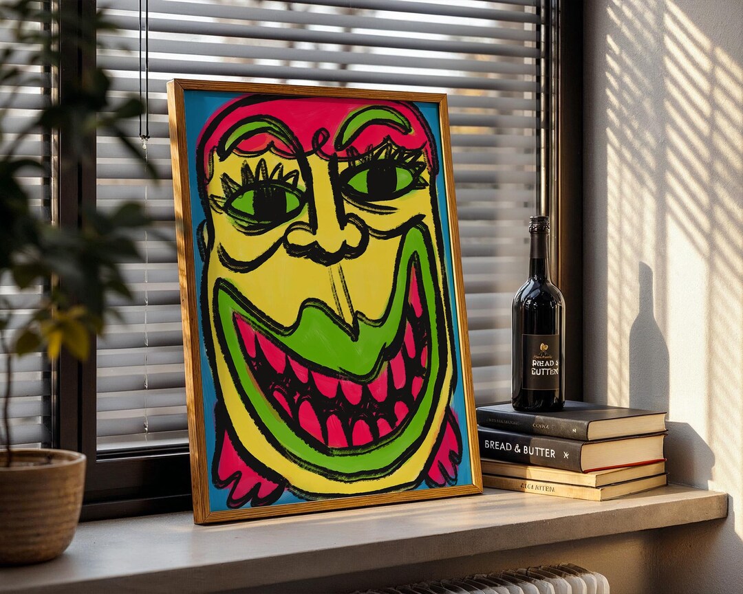 Colorful Abstract Face Portrait Wall Art, Psychedelic Expressionist ...