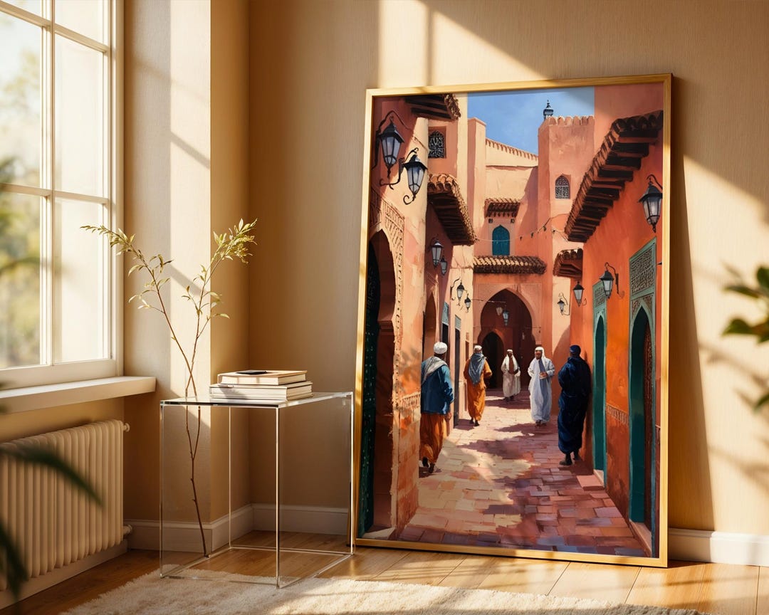 Moroccan Street Scene Wall Art – Marrakech Medina Digital Print ...