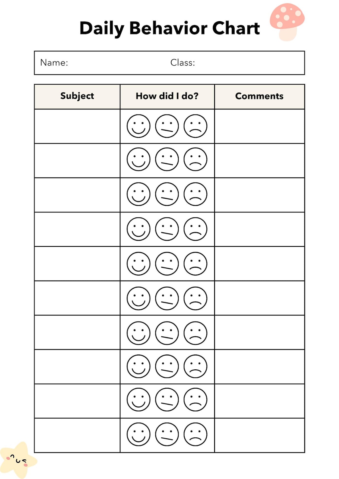 Monochromatic Daily Behaviour Chart - Etsy