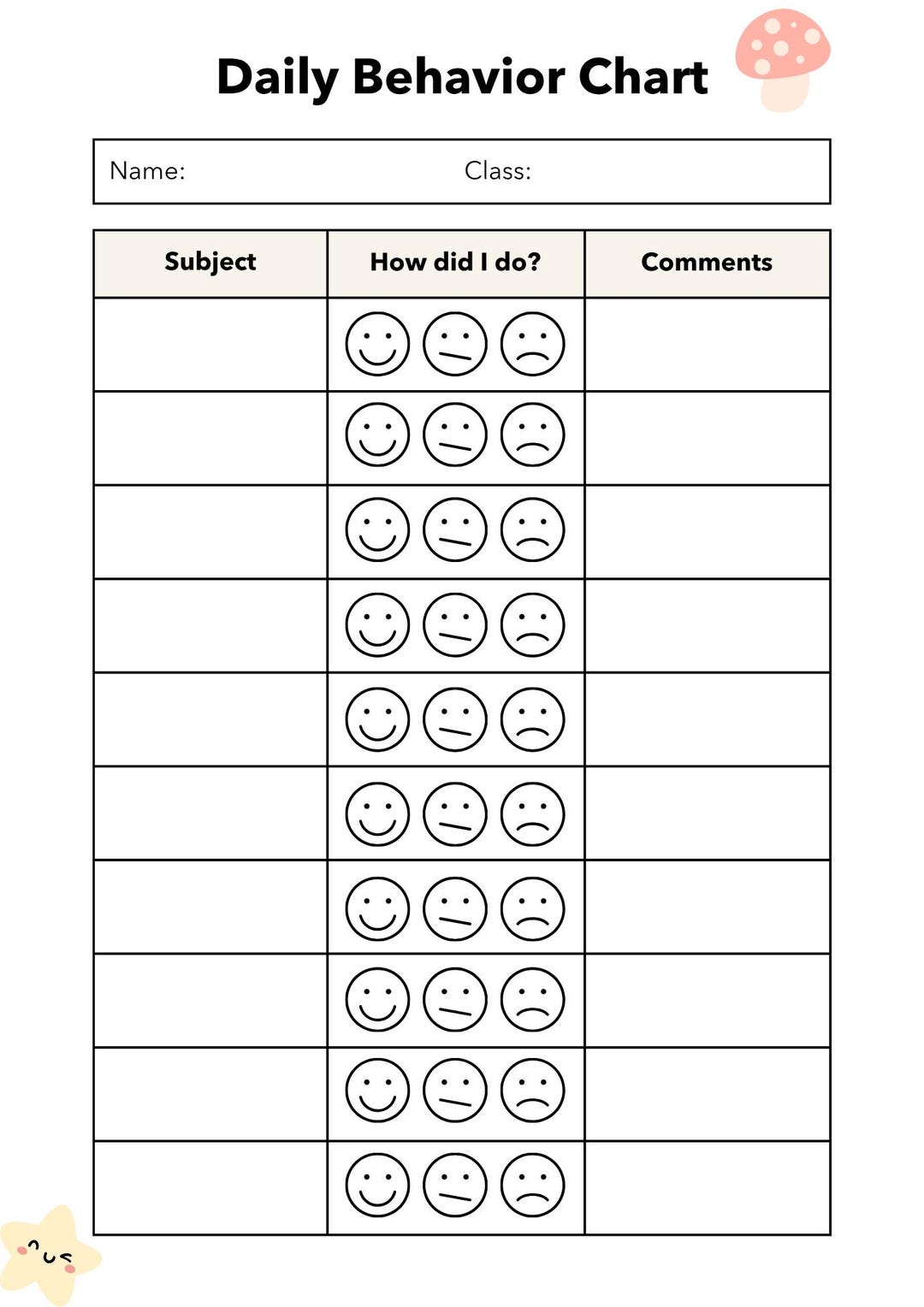 Monochromatic Daily Behaviour Chart - Etsy