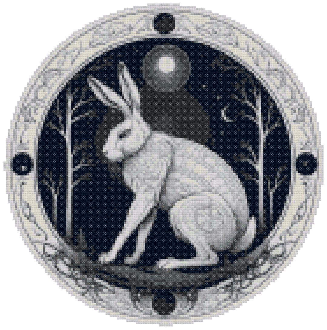 Lunar Hare Crest Cross Stitch Pattern PDF | Mystical Moon Rabbit Design ...