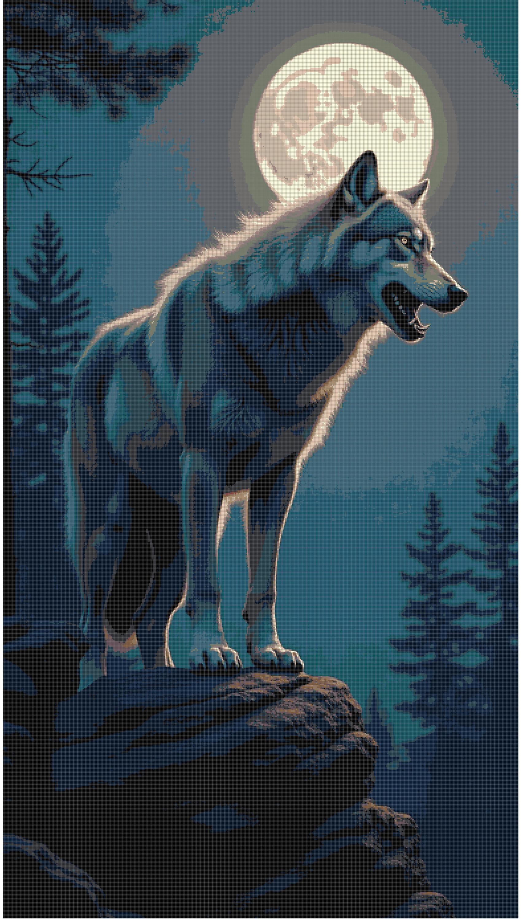Moonlit Wolf Cross Stitch Pattern PDF | 350x618 Stitches | Full ...