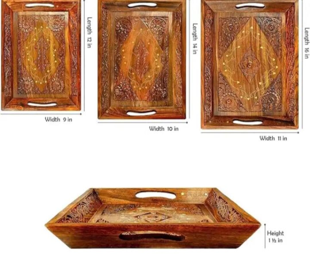 Pakistani Handcrafted Wooden Serving Tray With Elegant Carving ...