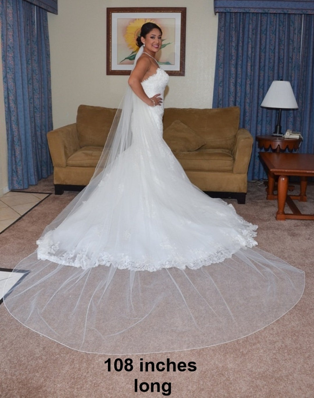 One Tier Cathedral Veil 108 Inches Long 108 Inches Wide With Pencil ...