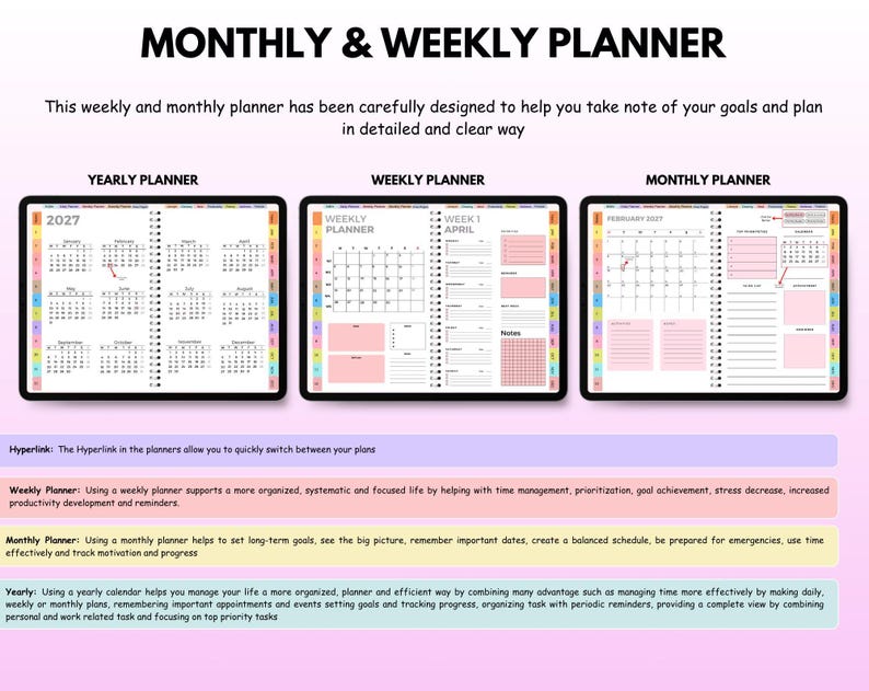 All-in-one Digital Planner 2025-2027: Rainbow Theme, Stickers & Covers ...