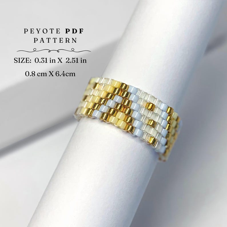 Minimalist Satin Peyote Ring Pattern PDF – Abstract Gold Zigzag Design – Delica Bead Ring – PDF ...