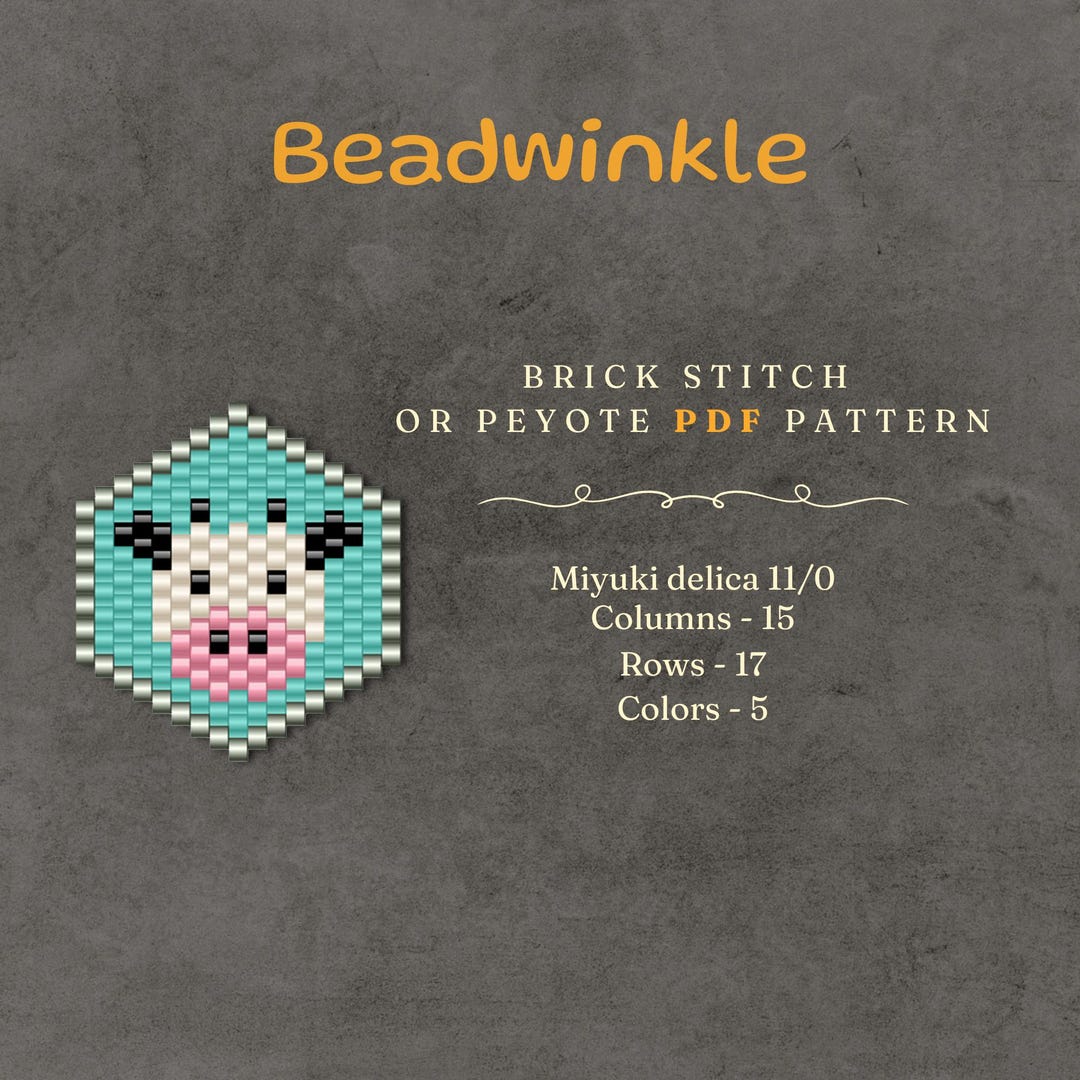 Beaded Cow Pendant Pattern, Brick Stitch Peyote Charm (PDF Pattern) - Etsy