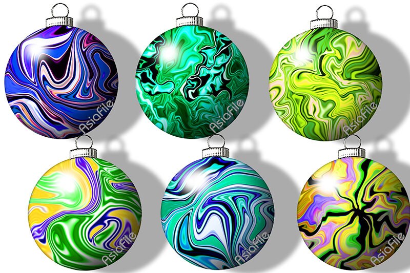 DIGITAL Christmas Ornaments 48 Designs Marbled Balls Printable Clip Art ...