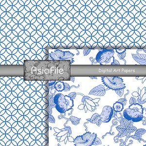 Digital Paper Pack 10 Sheets 12"x12" Chinoiserie Blue & White Asian ...